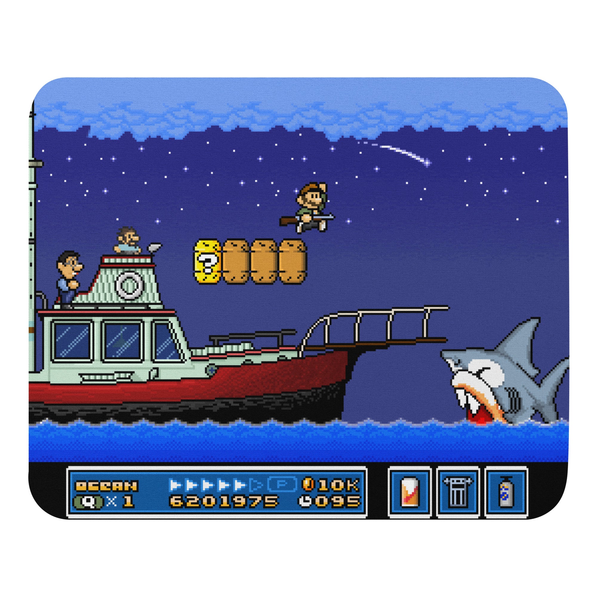JAWS X Super Mario Bros Inspired Mouse pad – Theoldmonstrosityshop